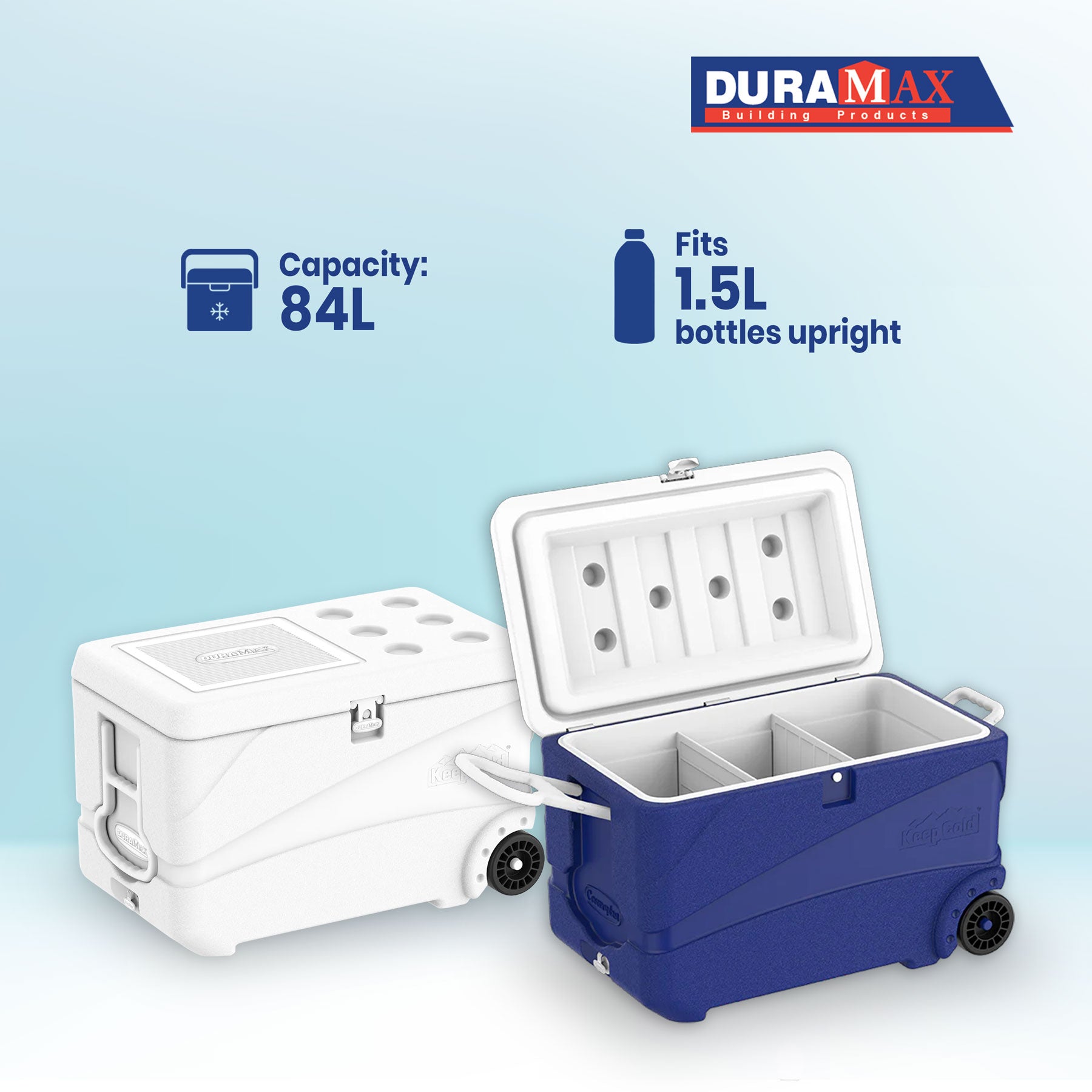Keep Cold Ice Box / Cooler Box with Wheels 84L (White/Blue) – greenleif.sg