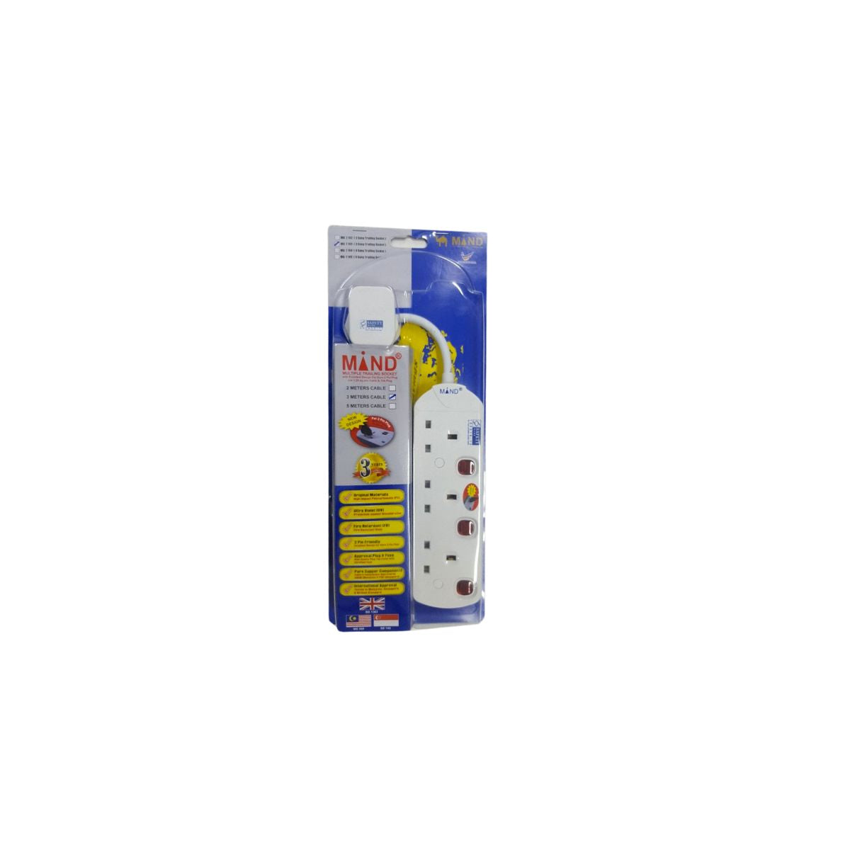 3 Gang 6m Trailing Extension Socket With Neon (Surge Protection ...