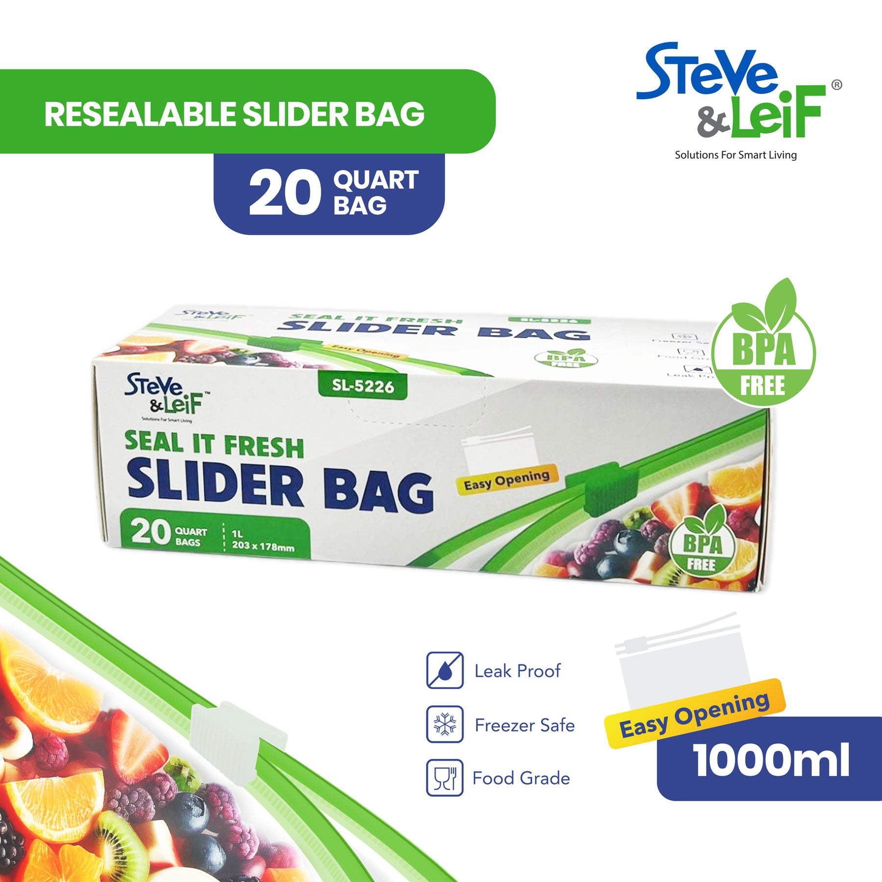 Resealable Food Grade Ziplock Slider Storage Bag - Quart – greenleif.sg