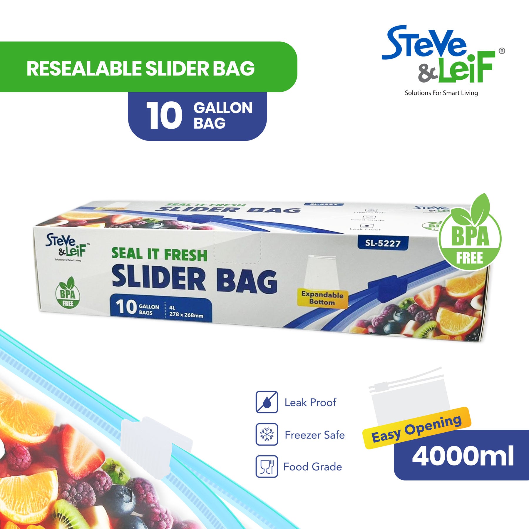 Resealable Food Grade Ziplock Slider Storage Bag - Gallon – greenleif.sg