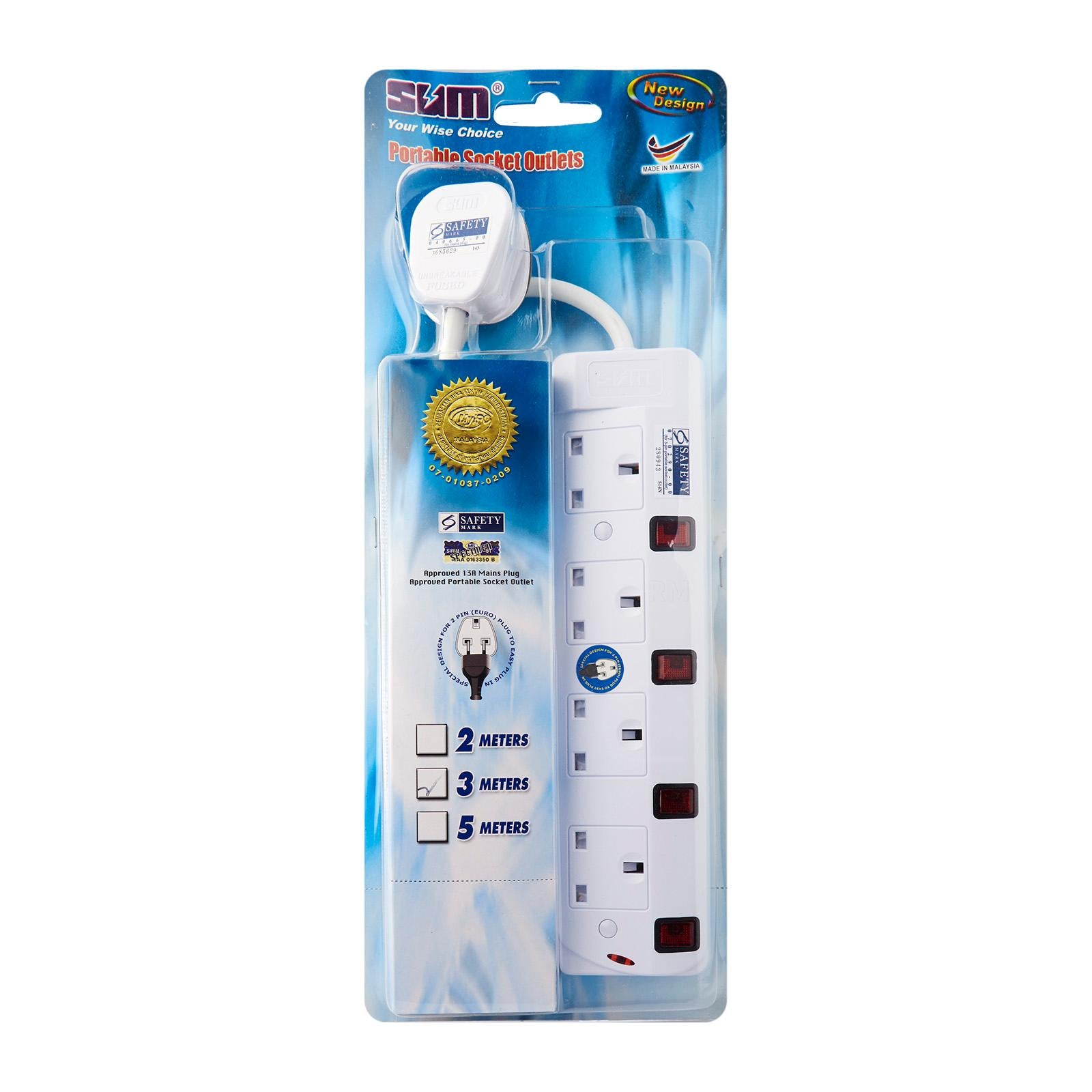 4 Outlets 3 Pin Portable Socket (3M) – greenleif.sg