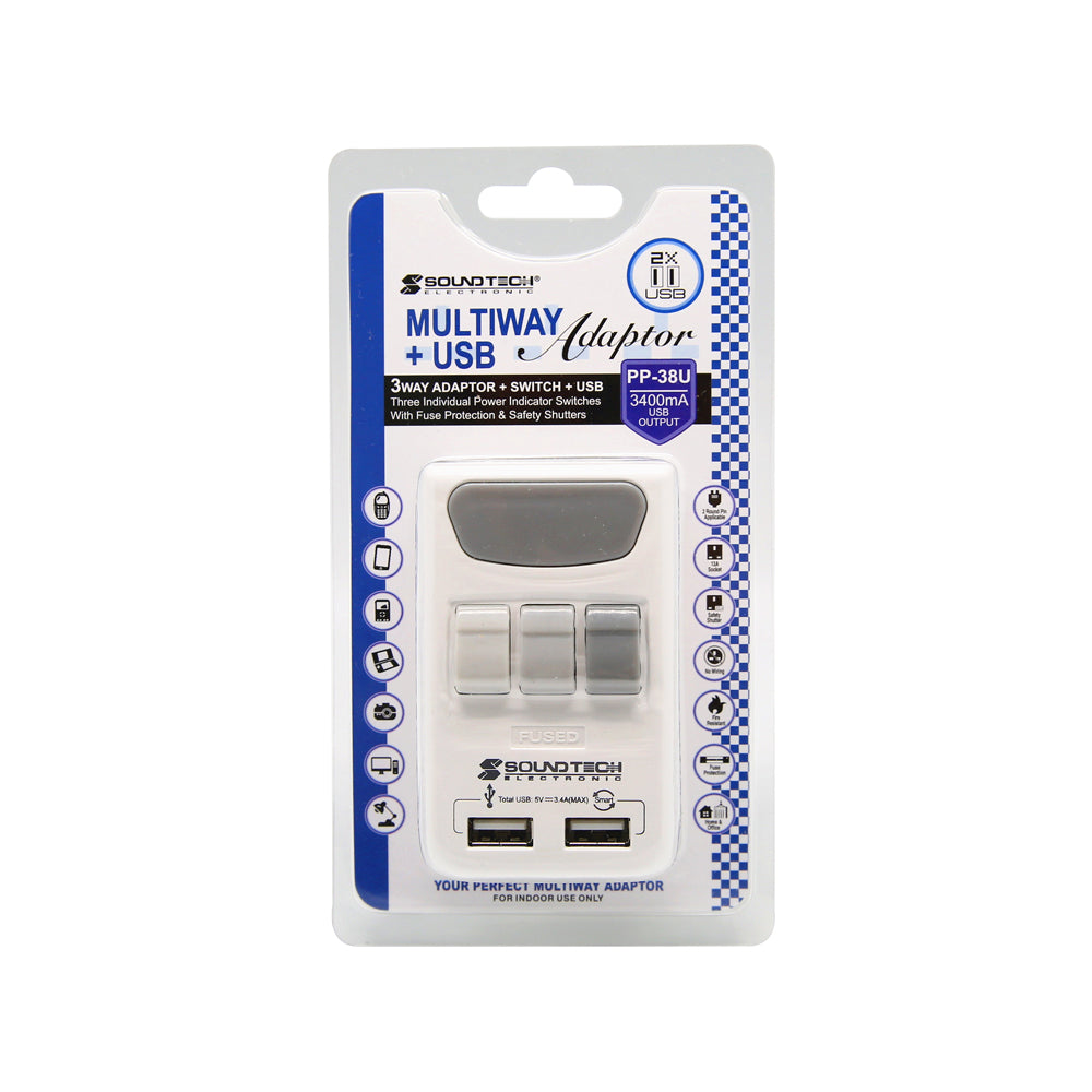 3 Way Multiway Adaptor with 2 Smart USB & Switch PP-38U – greenleif.sg